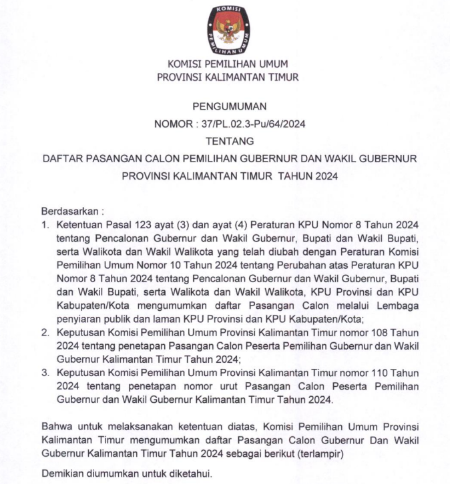 KPU KAB-KUTAIBARAT - DAFTAR PASANGAN CALON PEMILIHAN GUBERNUR DAN WAKIL ...